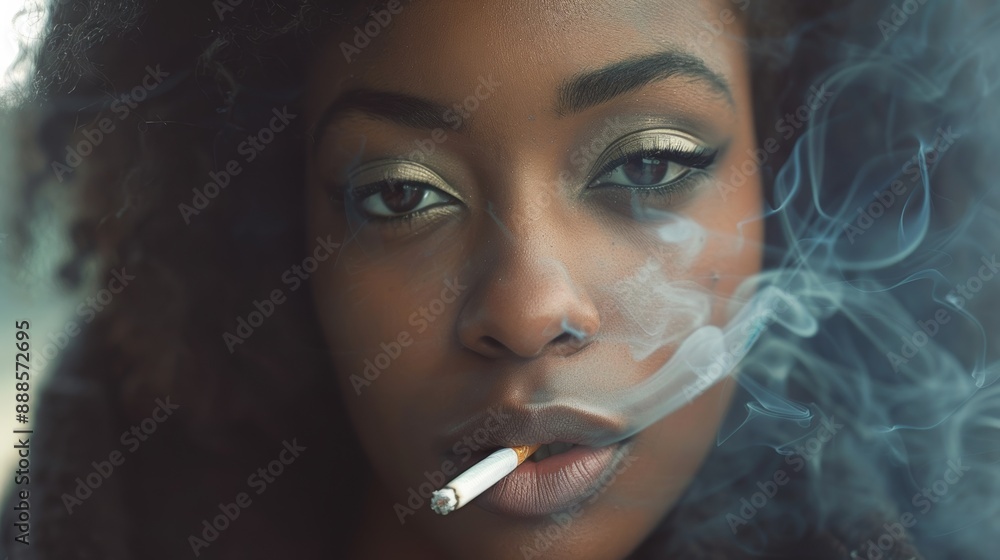 Photo of a close-up photo of a beautiful black woman smoking a ...