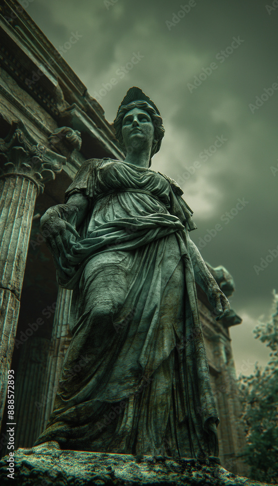 Cena cinematográfica da estátua da filósofa estoica "PORCIA", filha de ...