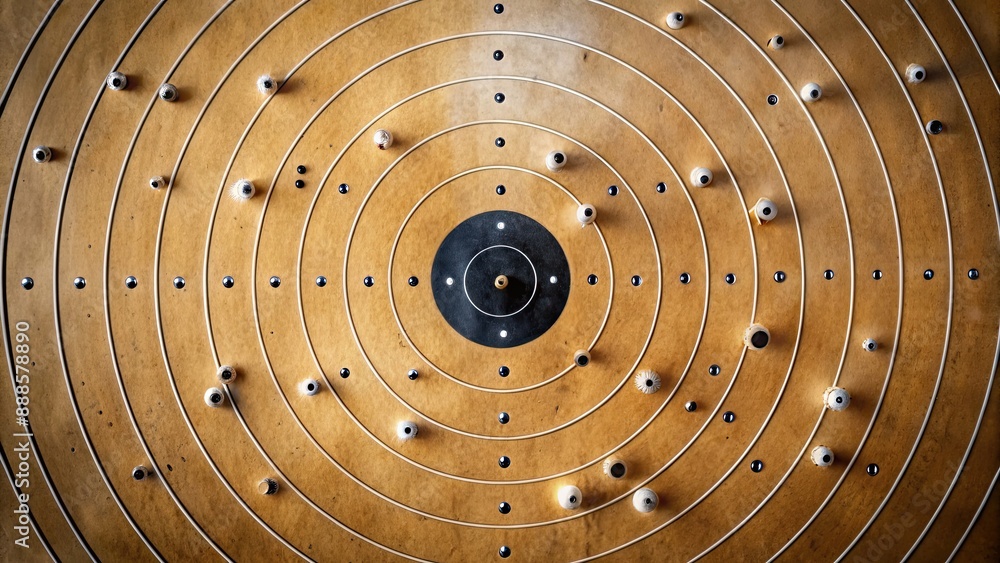 Round shooting target with bullet holes for practice at a shooting ...