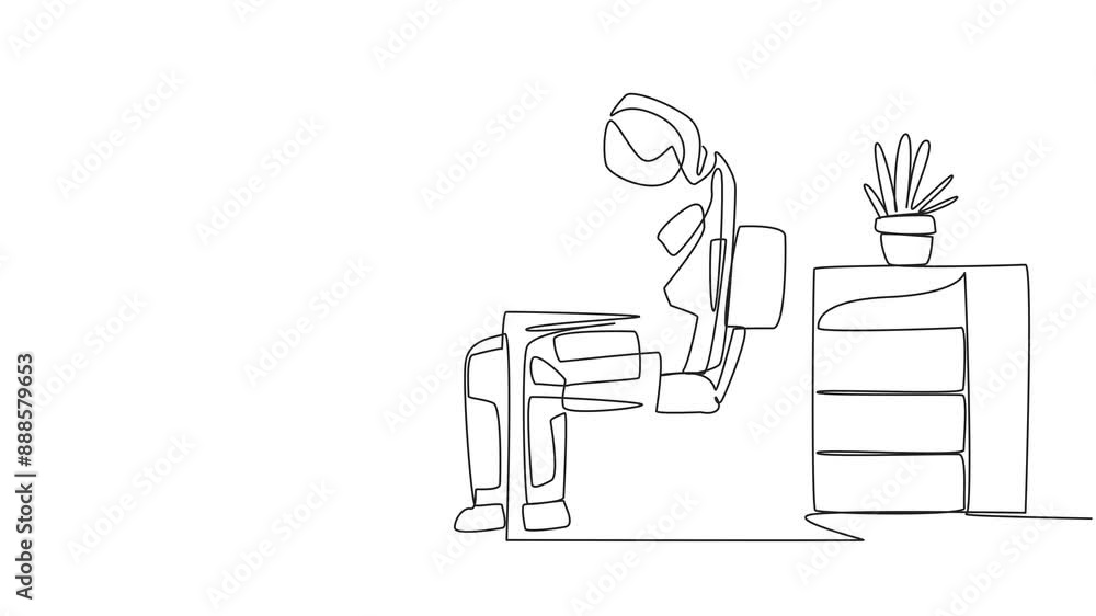 Animated self drawing of continuous one line drawing astronaut sitting ...
