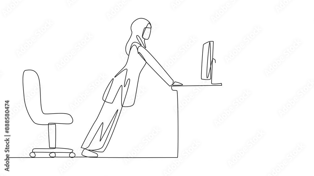 Animated self drawing of single one line drawing Arabian woman doing ...