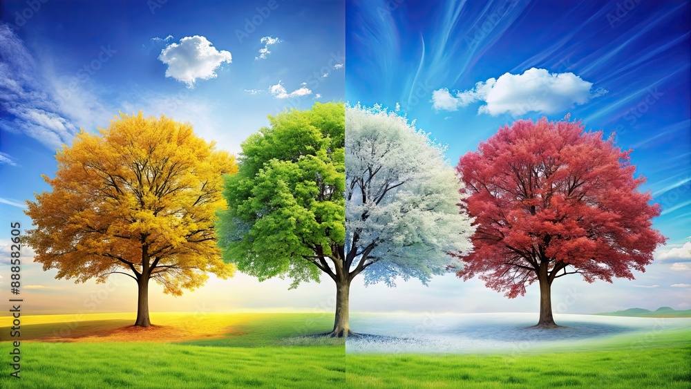 Vivid of a tree representing four seasons and elements , tree, four ...