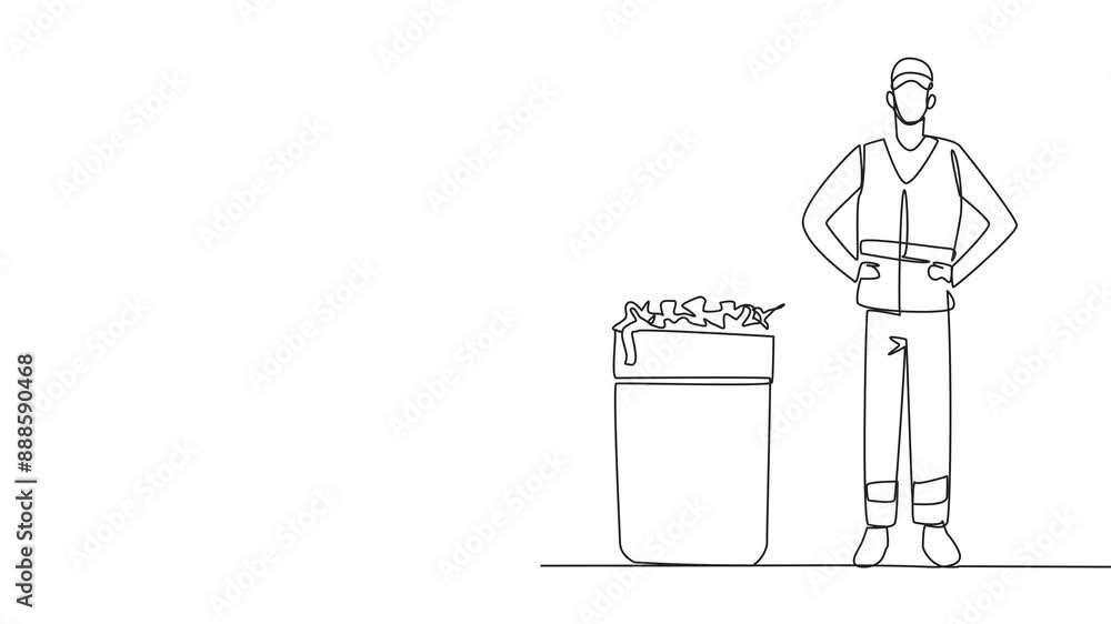 Animated self drawing of single one line drawing trash man standing ...