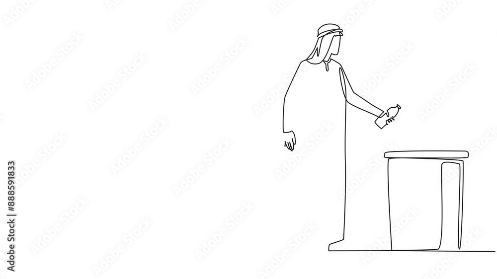 Self drawing animation of continuous one line drawing Arabian man throw ...