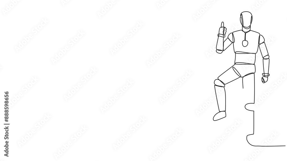 Self drawing animation of single one line drawing smart robot stands in ...