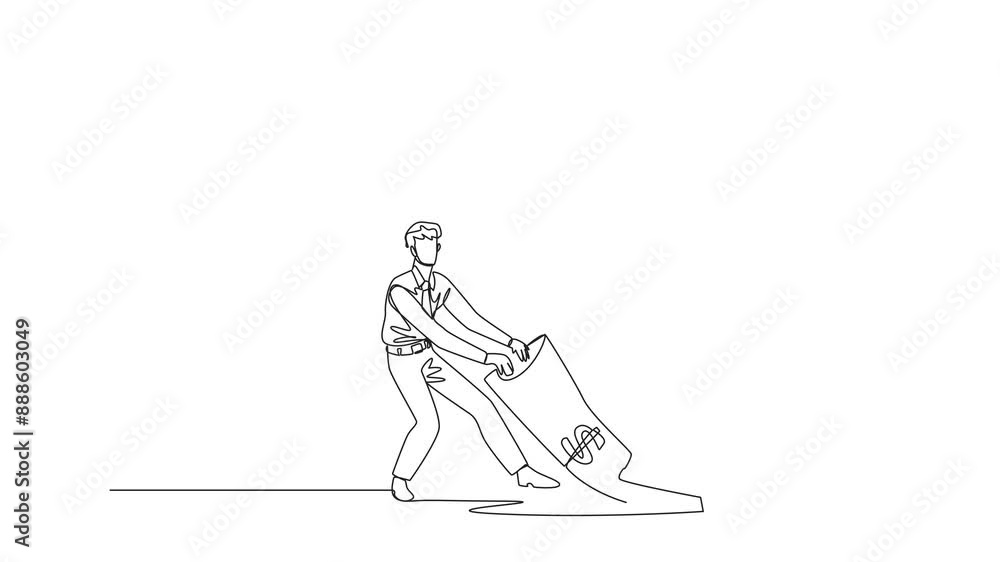 Self drawing animation single one line drawing businessman pulling ...