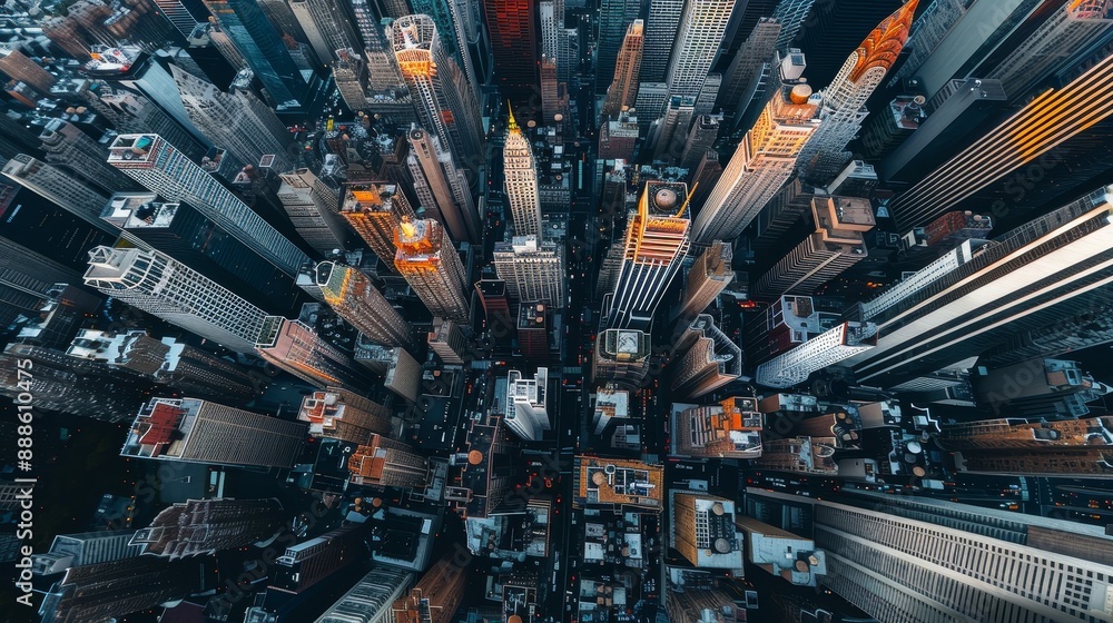 upside down overhead birds eye perspective drone view on a modern city ...
