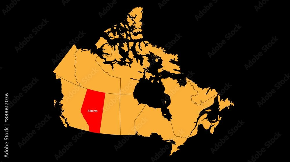 Alberta map animated video. Location is highlighted on the Canada map ...