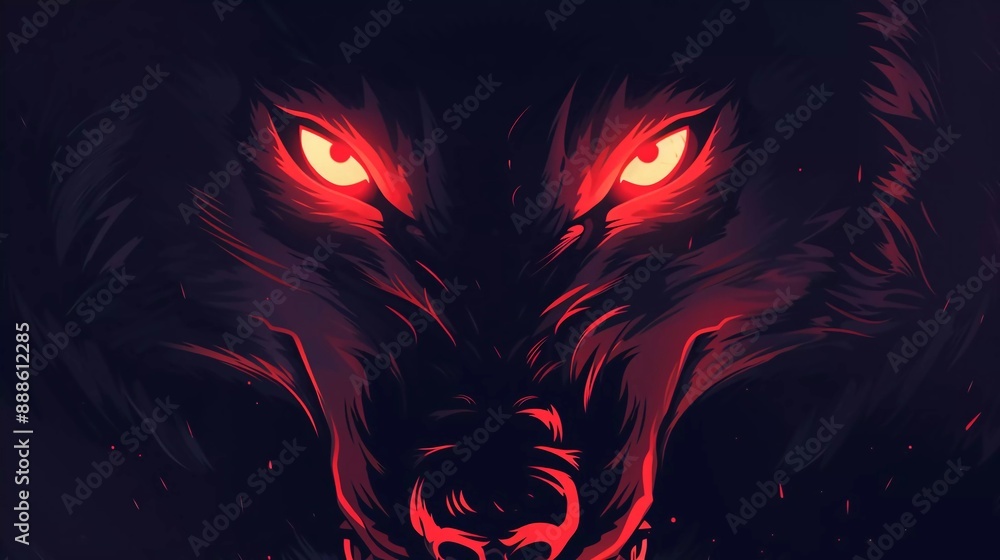evil angry looking black wolf with glowing red eyes. header banner ...