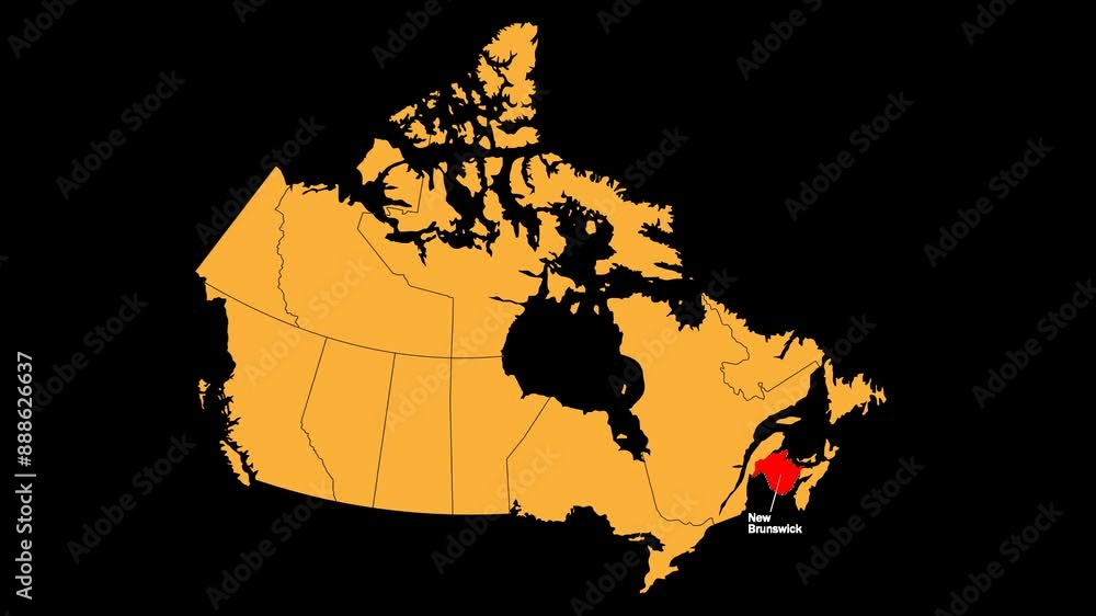 New Brunswick map animated video. Location is highlighted on the Canada ...