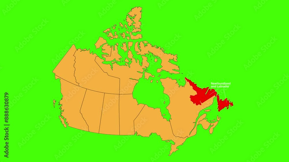 New Foundland and Labrador map animated video. Map Highlighted on the ...