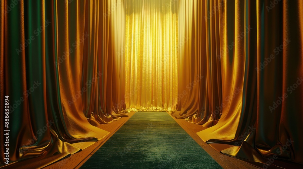 4k Red carpet.Opening luxure gold velvet curtains with green chroma key ...