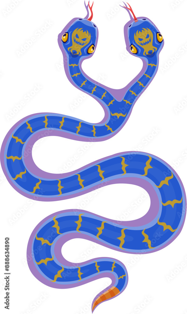 Cartoon Halloween double headed snake character. Halloween reptile with ...