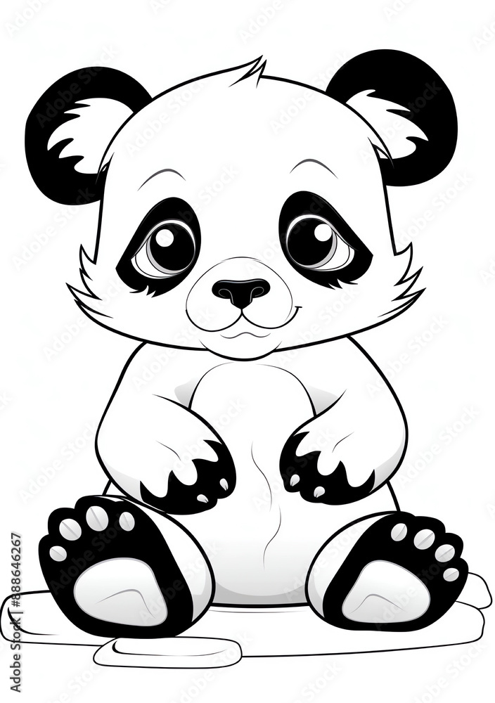 A cute cartoon panda bear coloring page with big, expressive eyes and ...