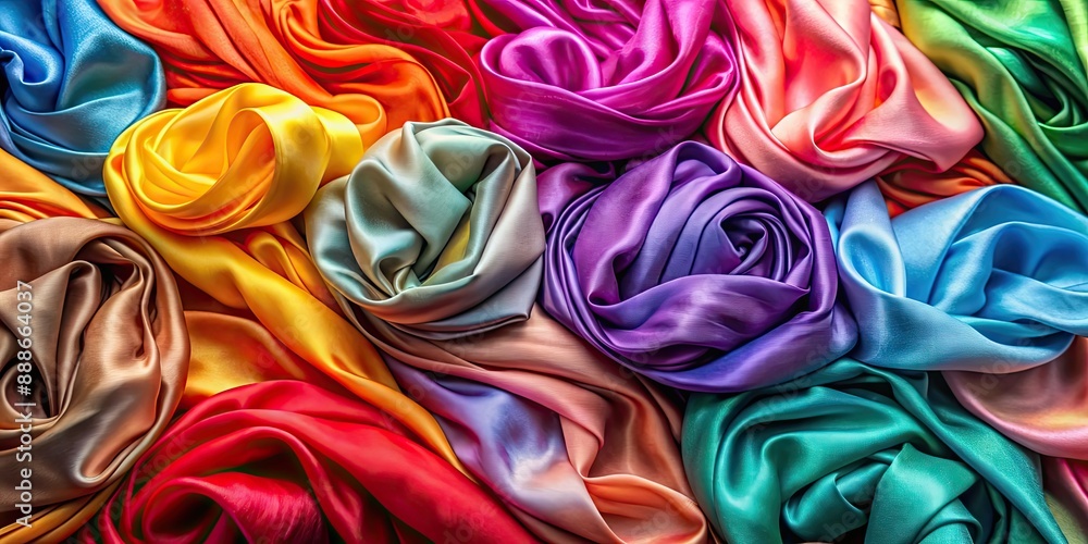 Layers of different silks in various colors and textures, creating a ...