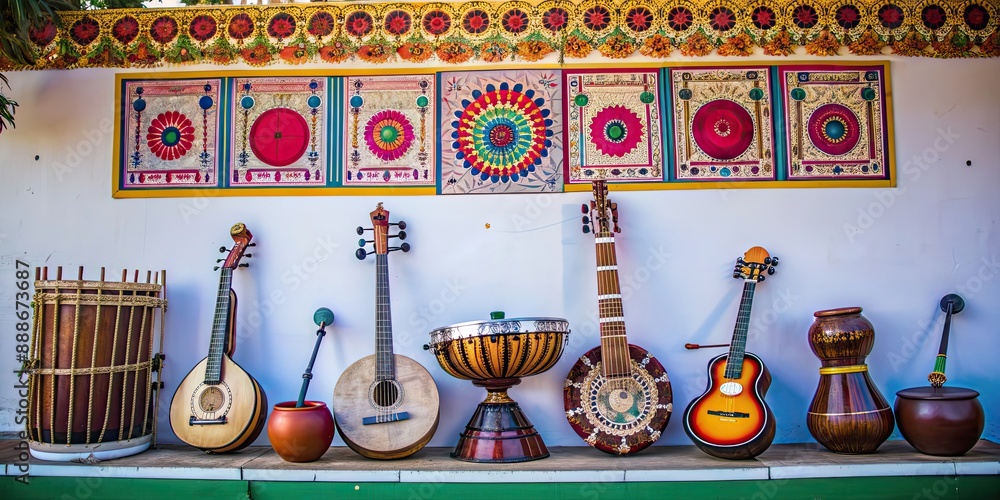 Traditional Indian music instruments and notation symbols used in the ...