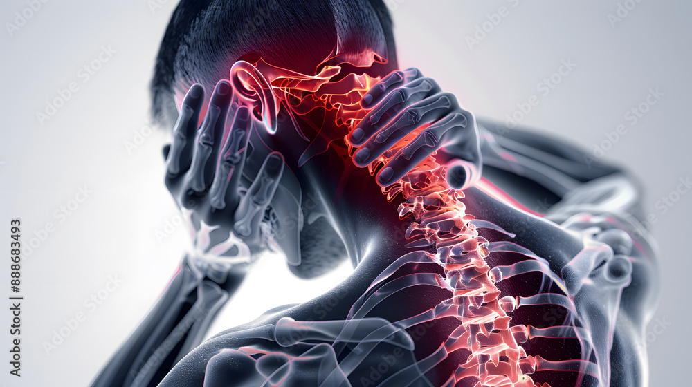 X-ray illustration showing a human figure with highlighted neck and ...