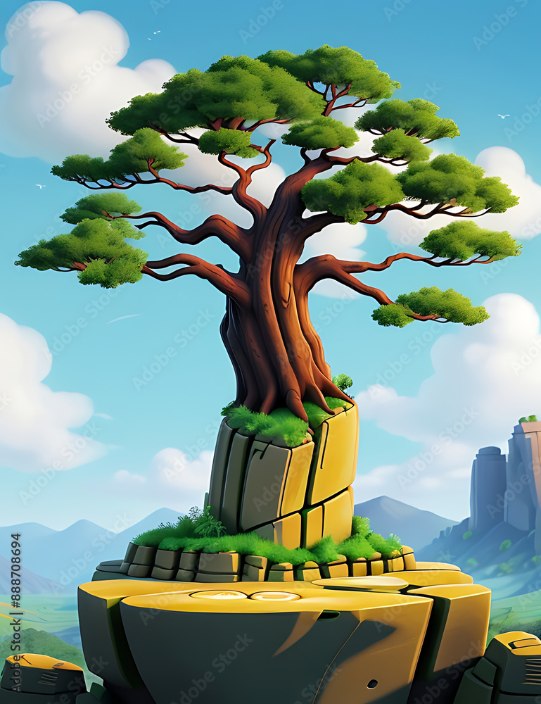 An illustration of resilience with a tree growing through rocky ground ...