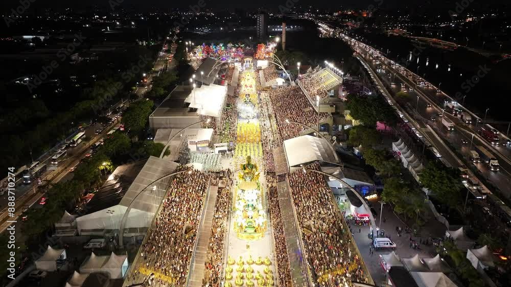 Night Carnival Parade At Sao Paulo Brazil. Famous Carnival Sambadrome ...