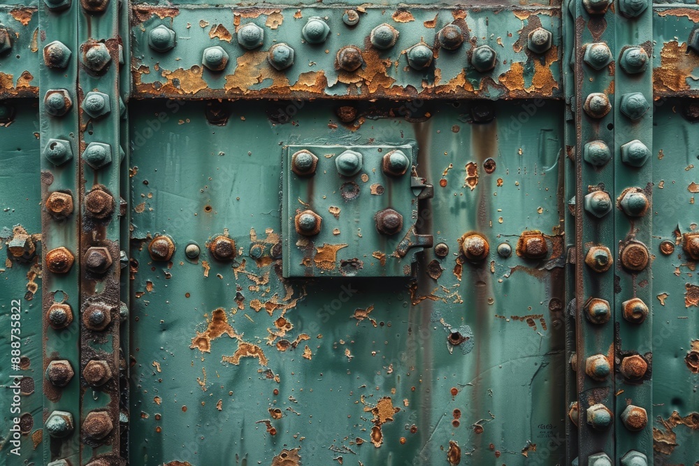 Corroded green metal texture with rivets, detailed military tank ...