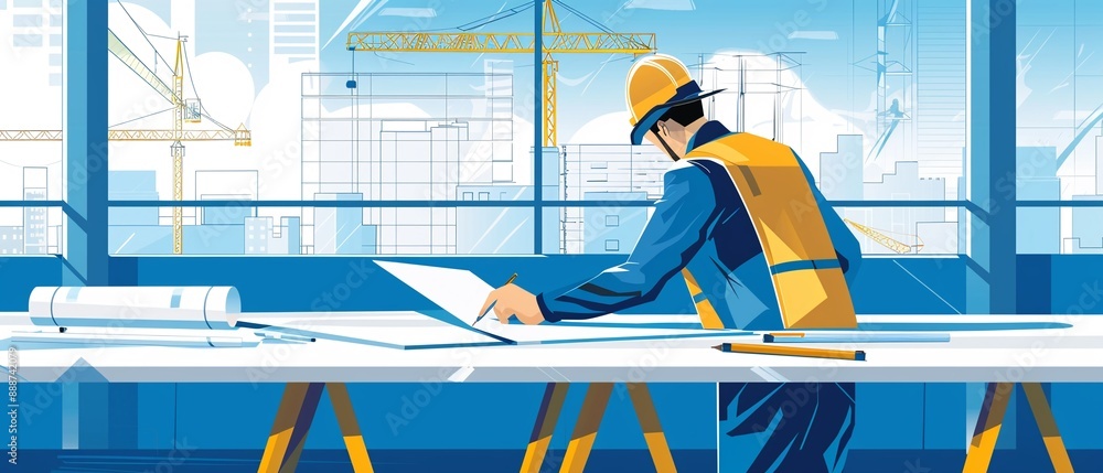 Architectural engineer drafting technical specifications and ...