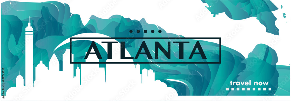 USA Atlanta horizon profile banner, placard, header, footer. America ...