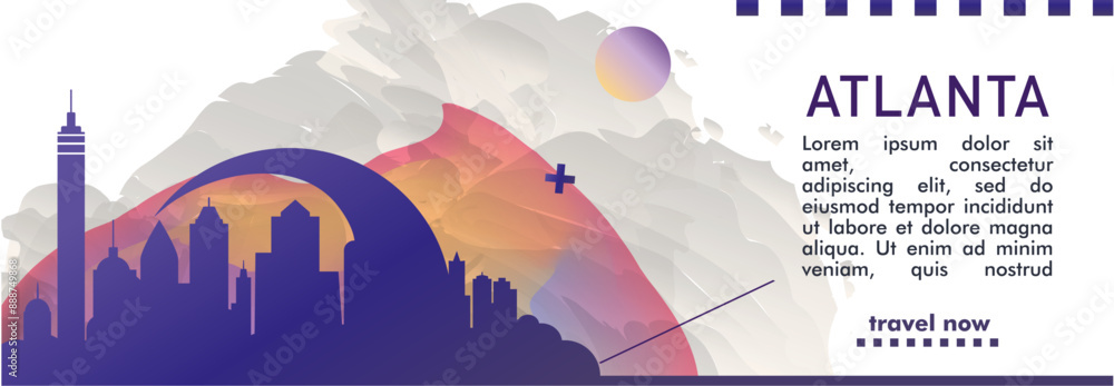 USA Atlanta horizon profile banner, placard, header, footer. America ...
