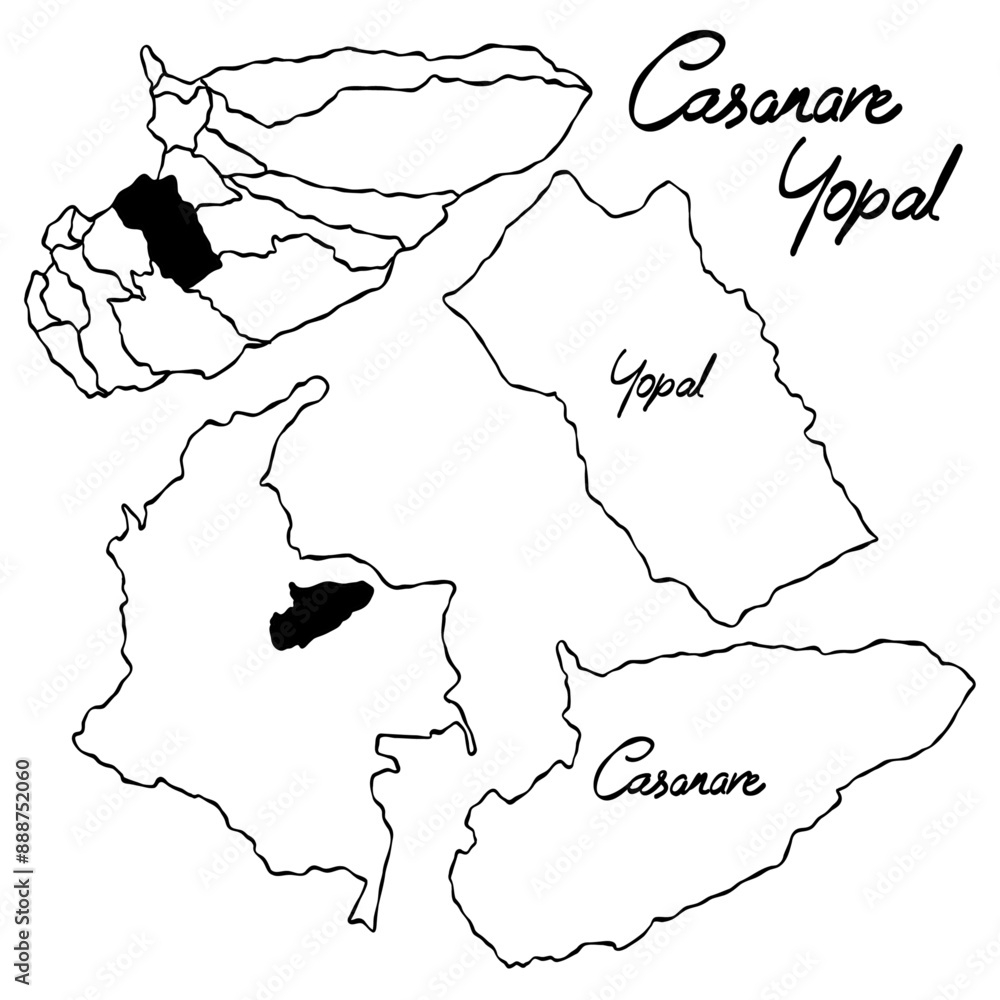 Vetor de croquis del mapa de Casanare, Yopal. ilustración de arte ...