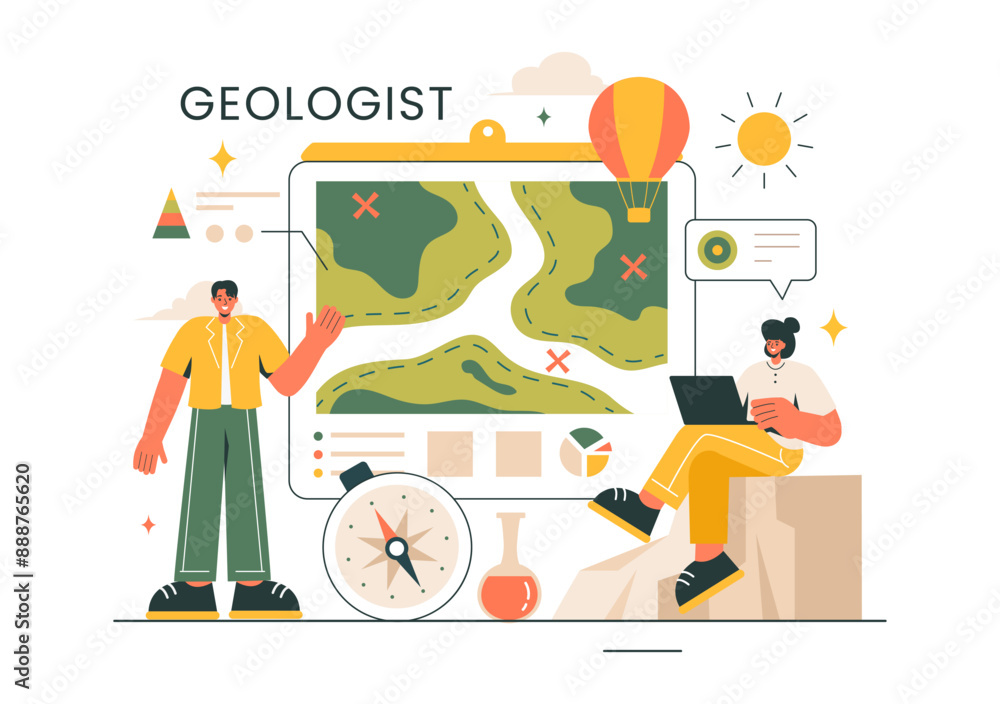 Geologist Vector Illustration with Soil Analysis and Features of the ...