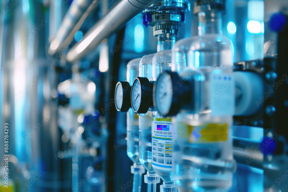 Industrial water filtering unit with control valves in a factory ...