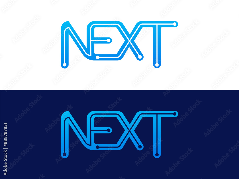 Vetor de Creative Letter "Next" with circuit board lines Connected ...