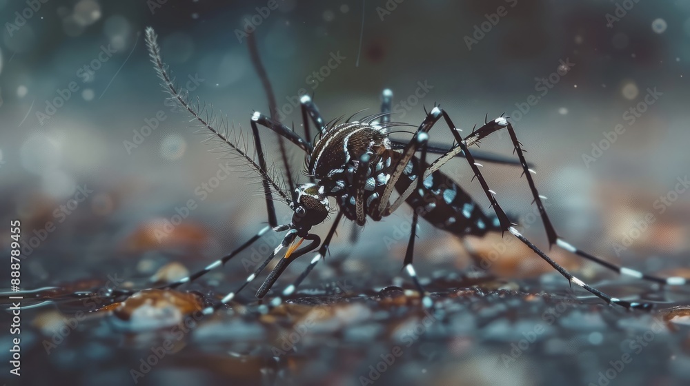 Aedes albopictus in Natural Habitat, High Magnification View, Asian ...