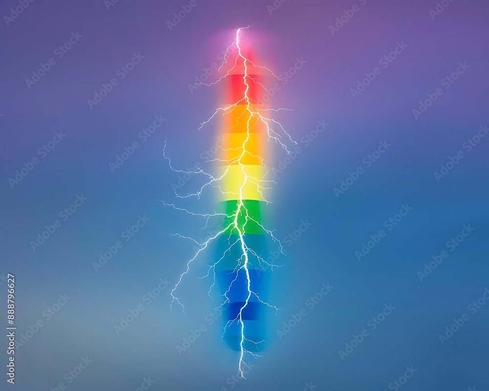 striking image of rainbow-colored lightning bolt splitting the sky ...