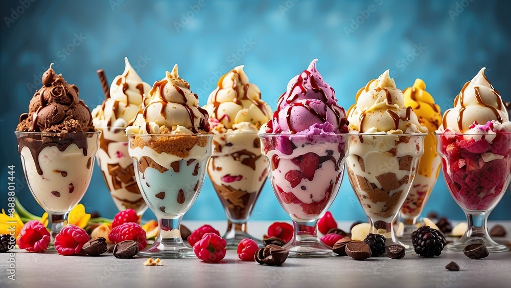 Collection of Sundae sundaes ice cream frozen dessert in tulip glass ...