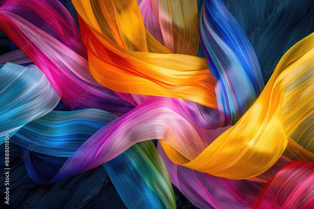 Colorful abstract ribbon art on white background, Cascading ribbons of ...