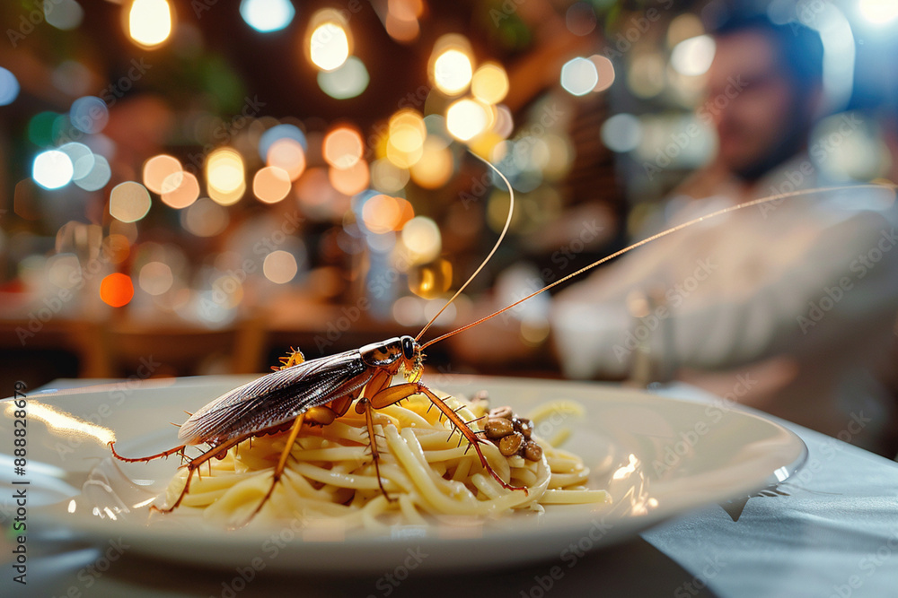 Health risks, and diseases such as dysentery concept. Cockroach is on ...