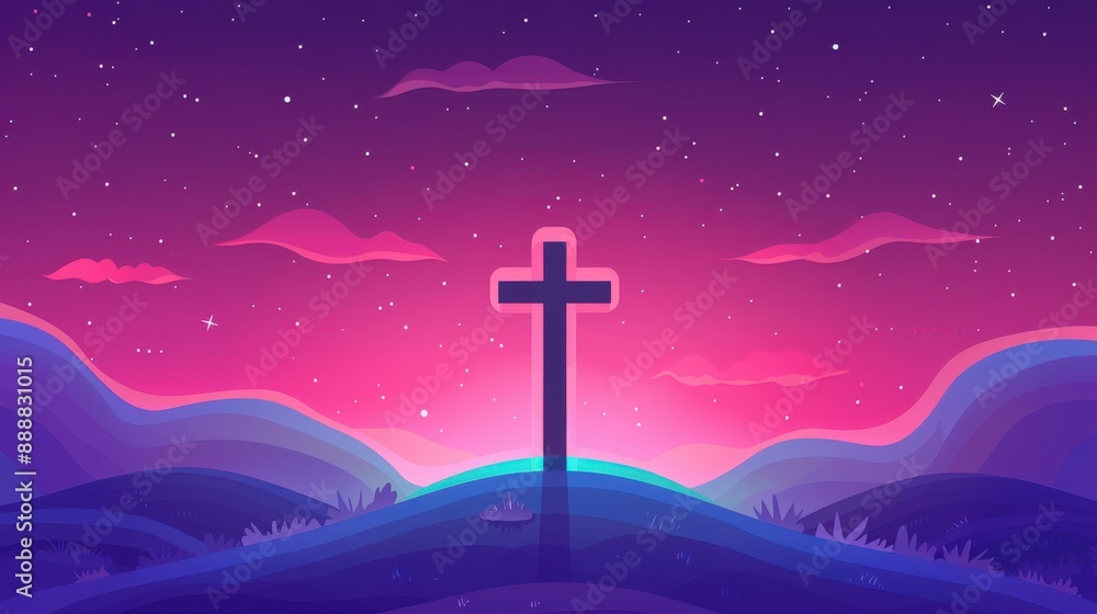 Clear illustration of iconic cross on a hill representing the ...