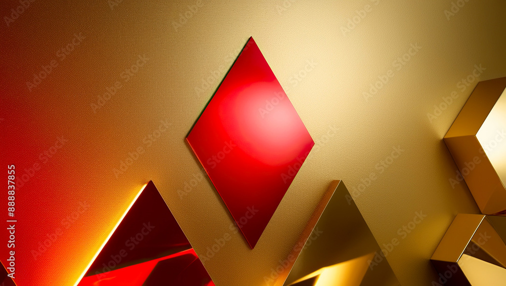 Abstract red gold background, 3D luxury background with random shapes ...