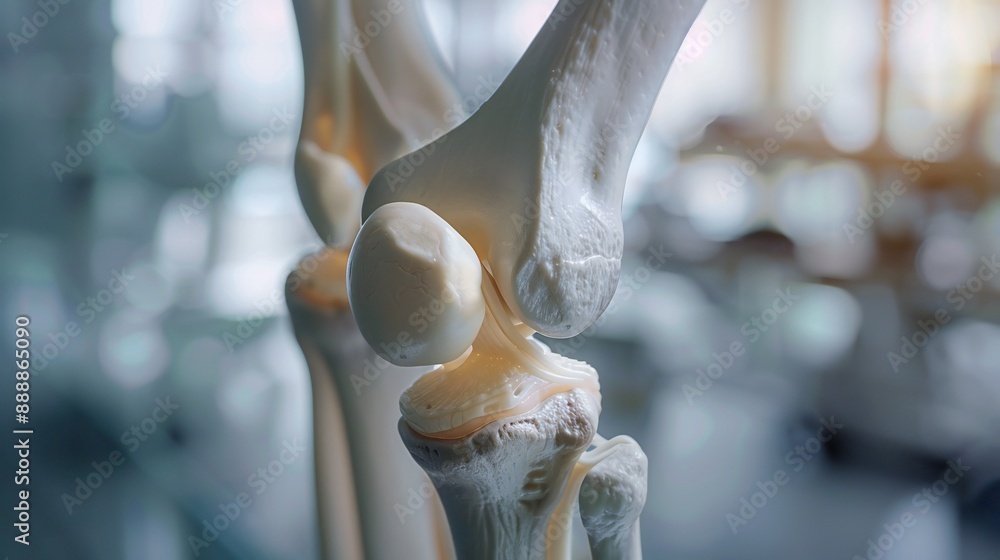 Close-up of the knee joint model used to illustrate knee replacement ...