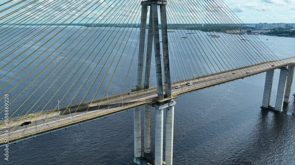 Suspension Cable Bridge At Manaus Amazonas Brazil. Elevated Road Bridge ...