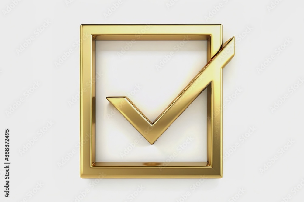 Gold tick box isolated on white background for completing tasks or ...