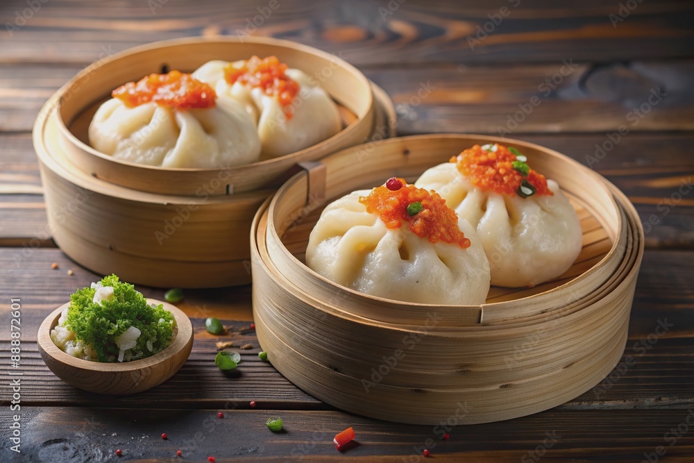Delicious Chinese steamed buns filled with crab meat and roe, savory ...