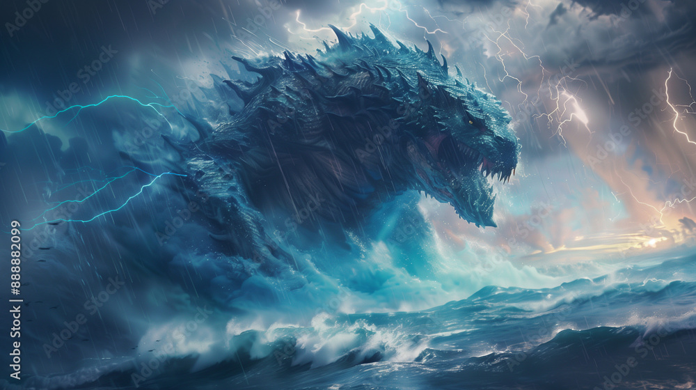 Over the raging ocean, amid the roar of thunder and lightning, a ...