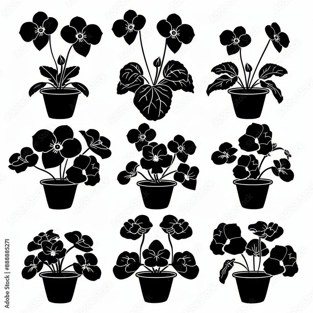 African Violets (Saintpaulia ionantha) Pot Plant Icon Set, African ... African Violets (Saintpaulia ionantha) Pot Plant Icon Set, African ...