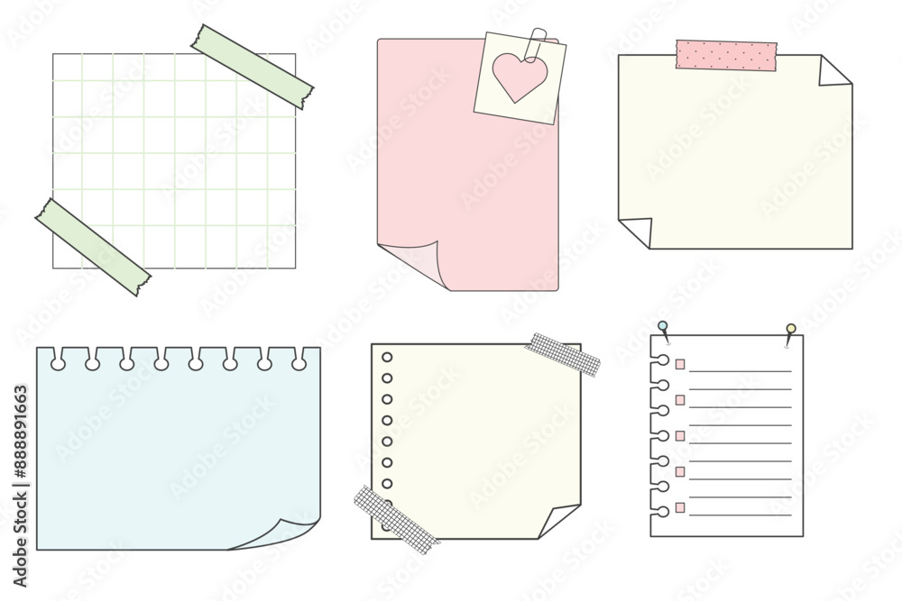 Memo sticky notes, sheet reminder, color office or school pages with ...