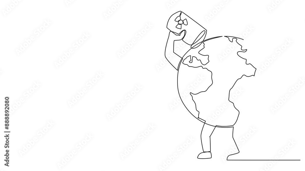 Self drawing animation of single continuous line drawing globe drinking ...
