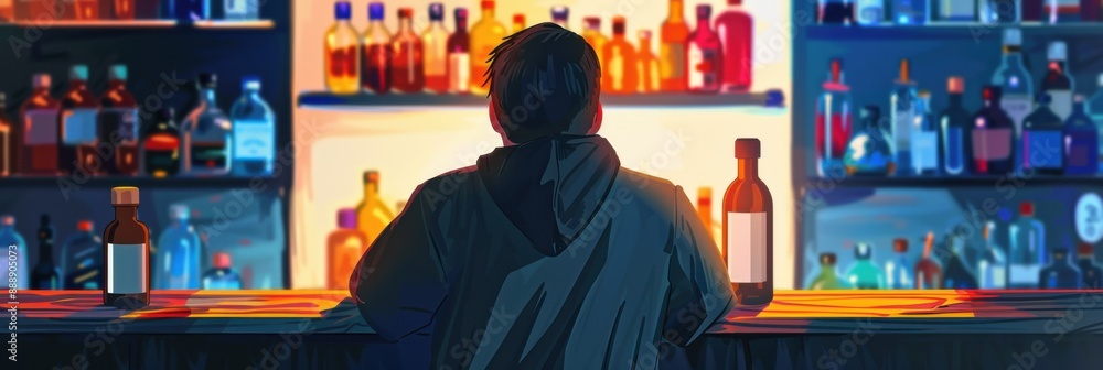 The problem of alcohol and drug abuse. Horizontal banner. Figure of a ...