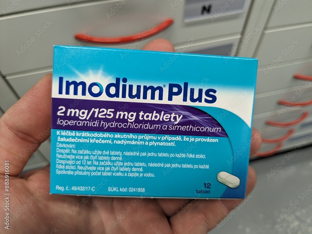 Prague, Czech Republic - July 9 2024: IMODIUM PLUS capsules with ...