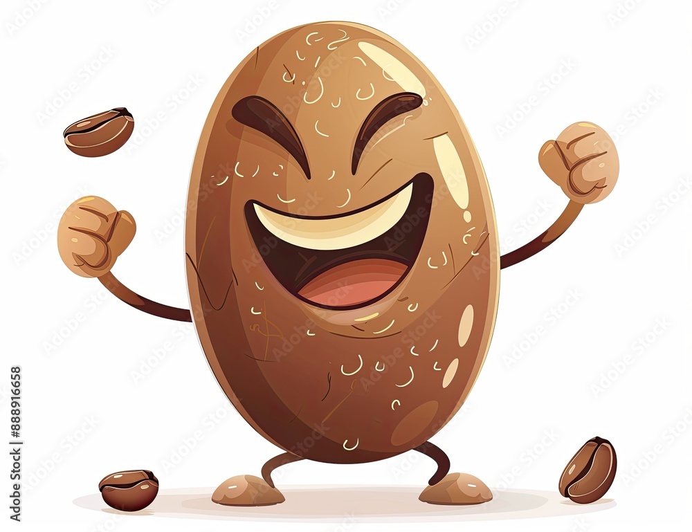 Cute cartoon coffee bean with muscles flexing and smiling, vector ...