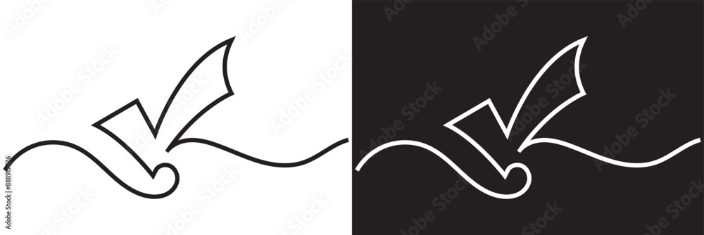 Continuous line drawing of checkmark. One continuous line tick ...